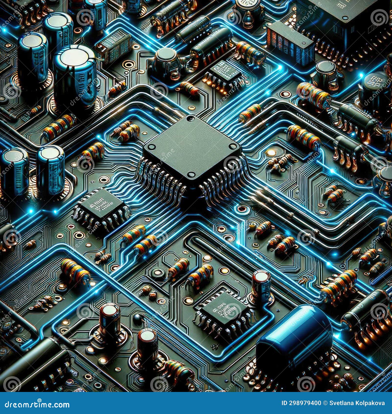 Highly Detailed Electronic Circuit Board with Various Components and ...