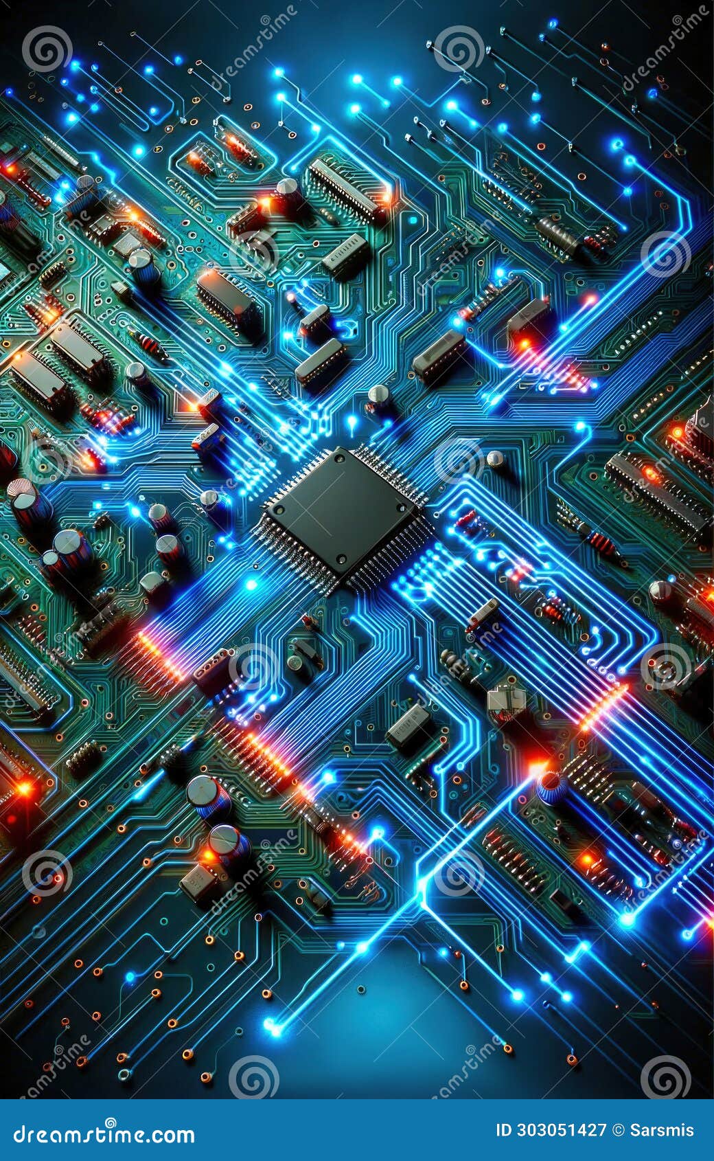 Highly Detailed Electronic Circuit Board with Various Components and ...
