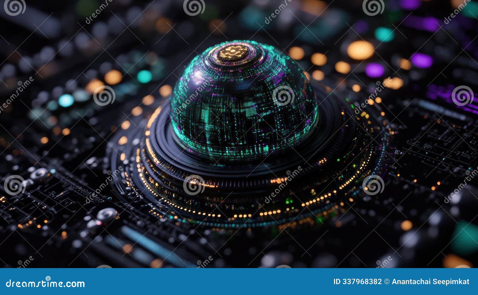 A Highly Detailed, Futuristic Digital Core Surrounded by Glowing ...