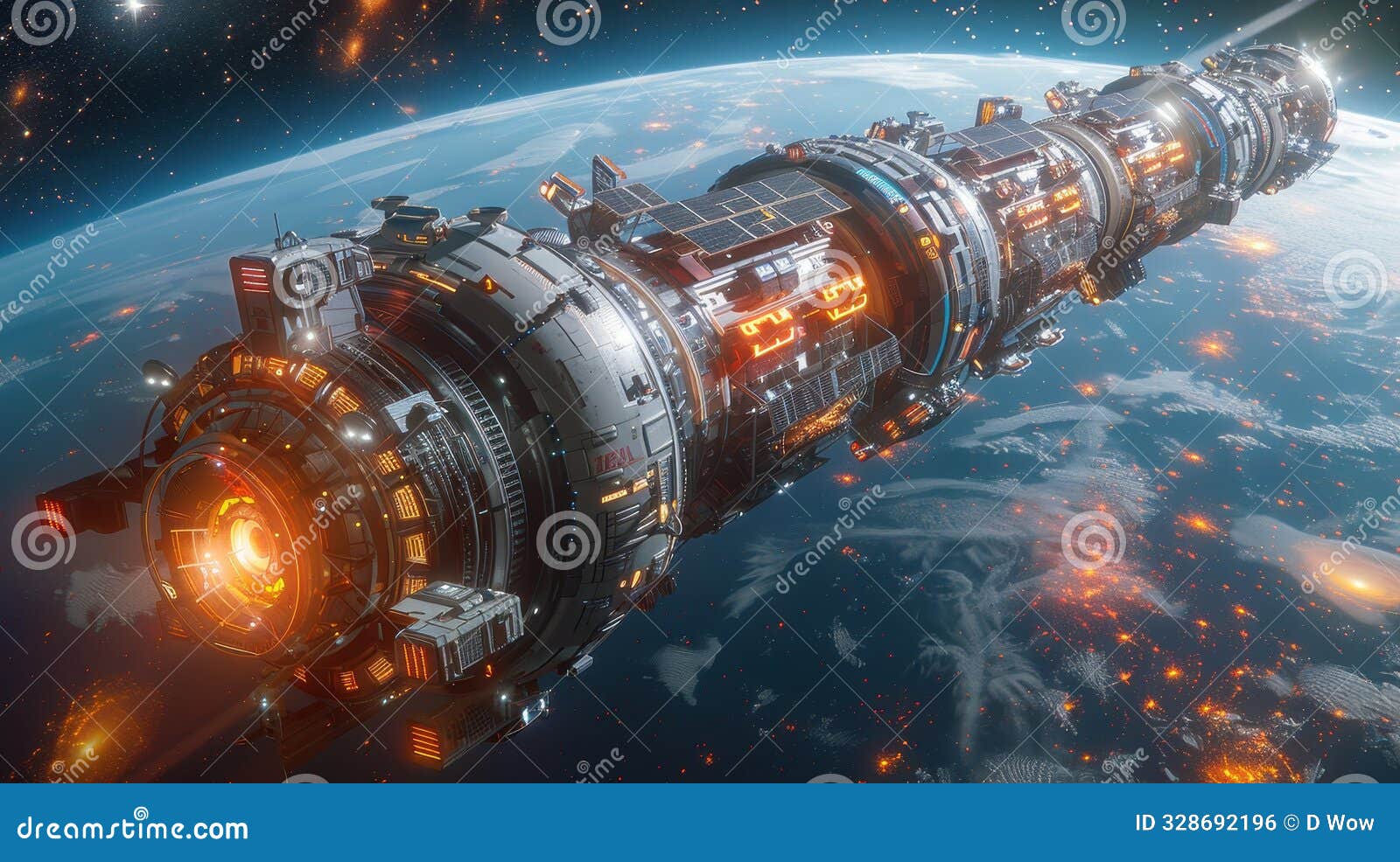 Futuristic Space Station Orbiting Earth Stock Photo - Image of hightech ...
