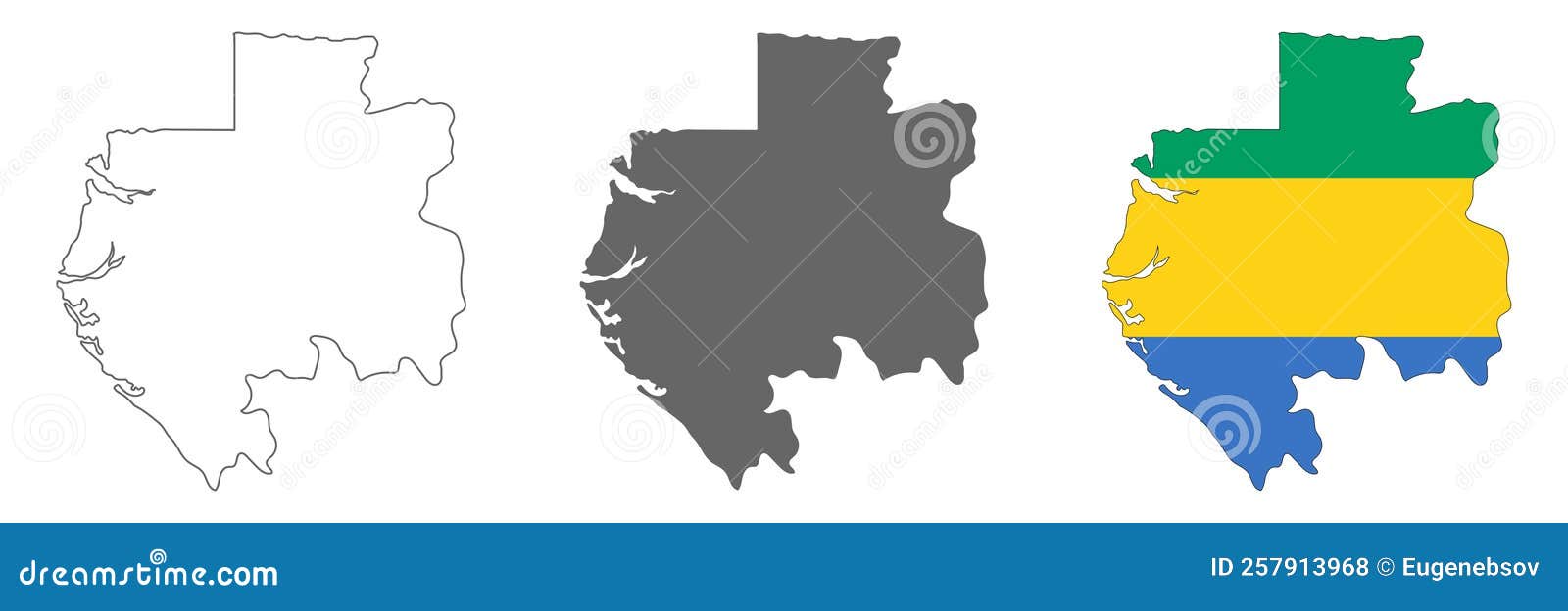 Detailed Gabon Map Collection With Outline, Silhouette, Provinces, And ...