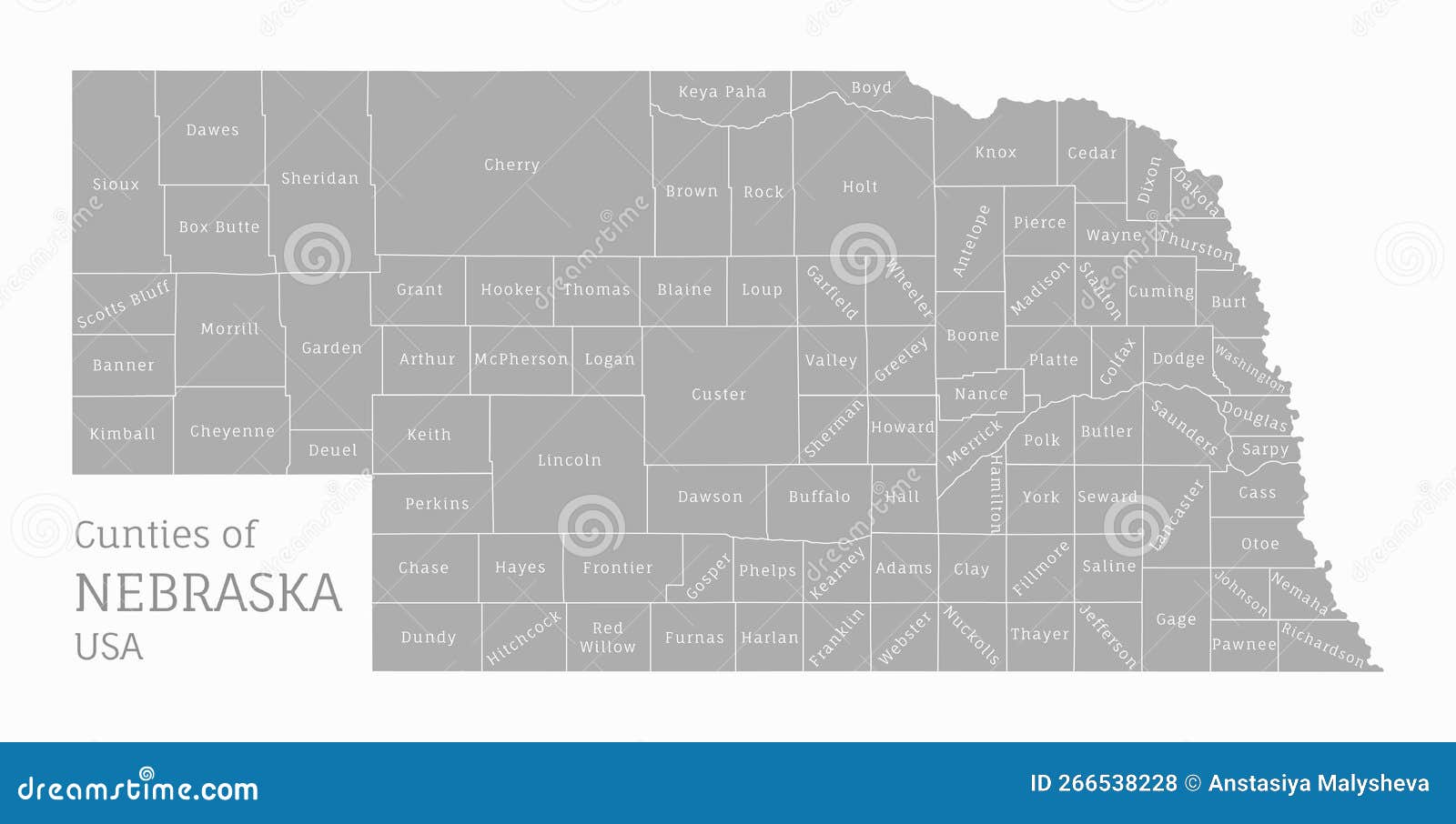 Highly Detailed Gray Map of Nebraska, US State Stock Vector ...