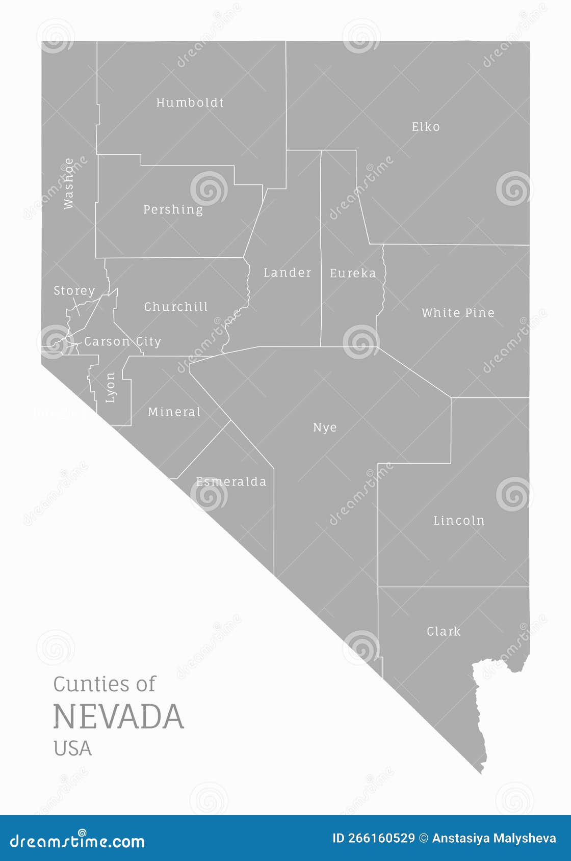 Highly Detailed Gray Map of Nevada, US State Stock Vector ...