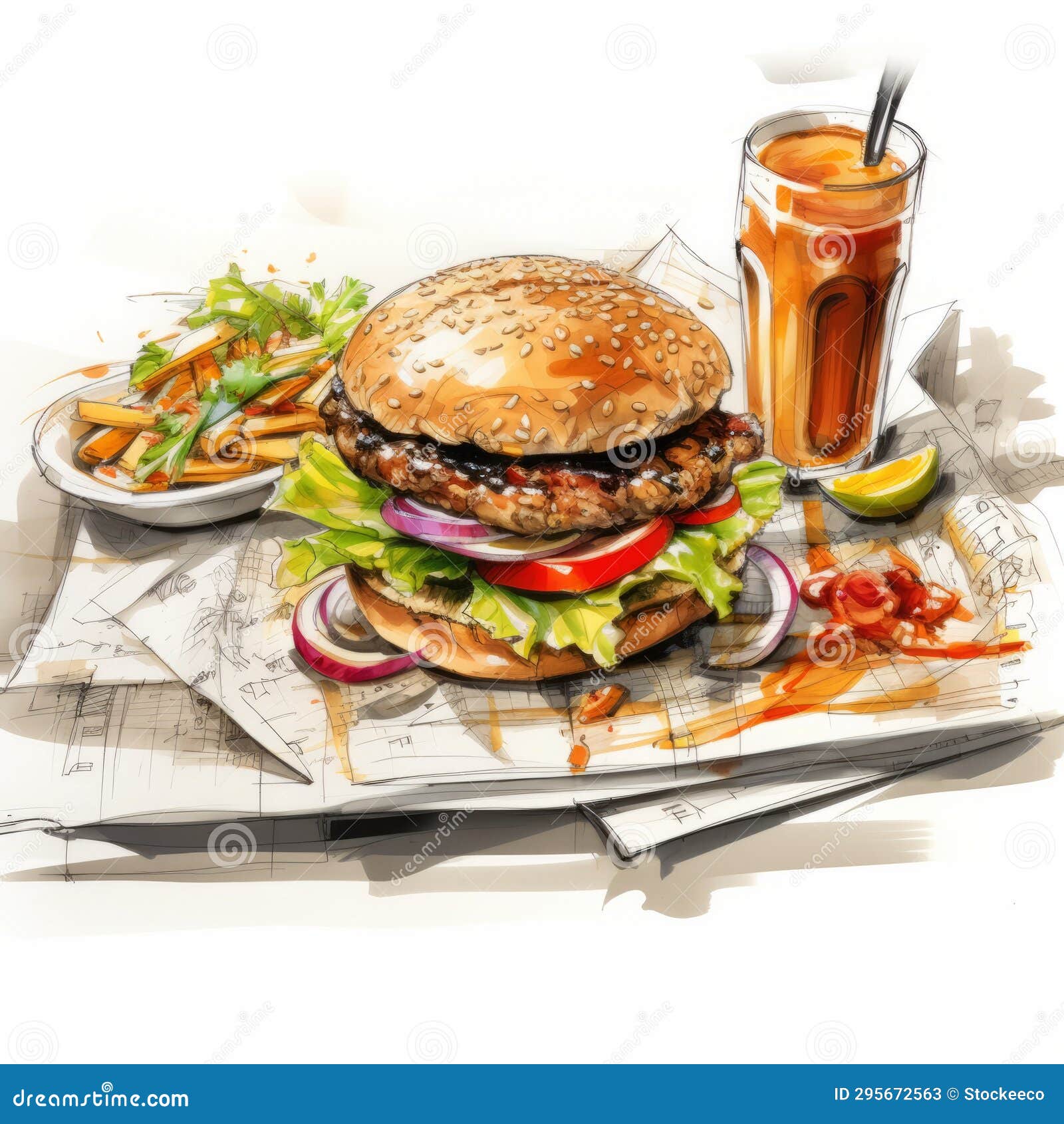 Highly Detailed Illustration Of A Burger On Paper | CartoonDealer.com ...