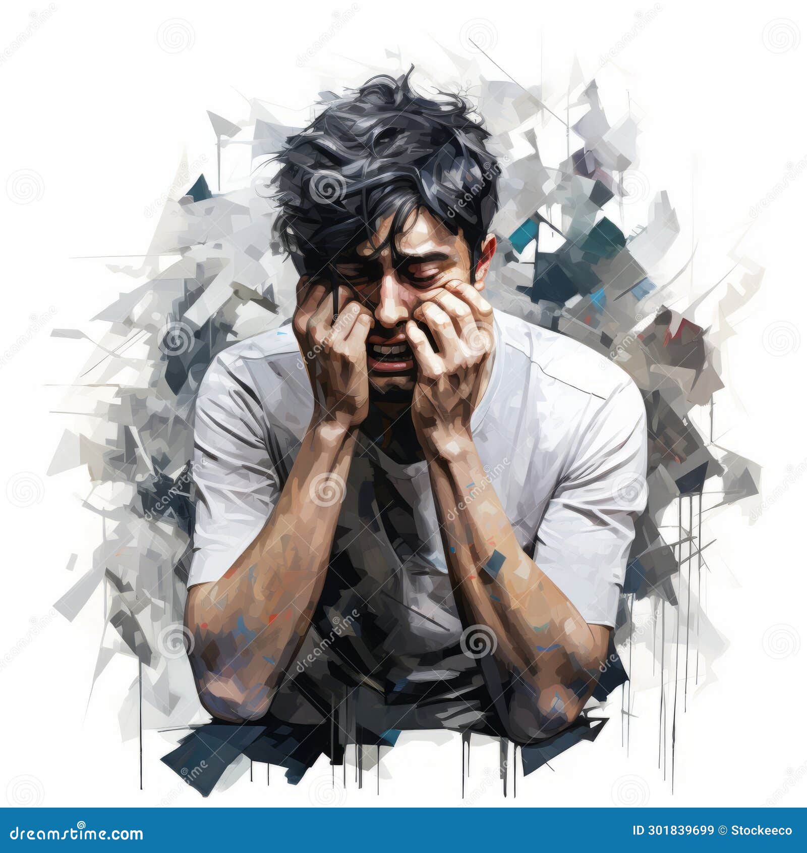 Highly Detailed Illustration of a Man Crying in Abstract Art Stock ...