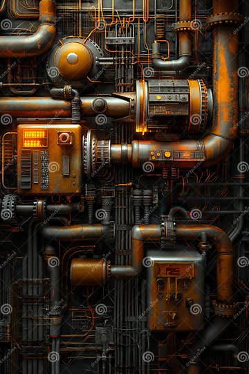Highly Detailed Industrial Machine with Complex Pipe System Stock Image ...