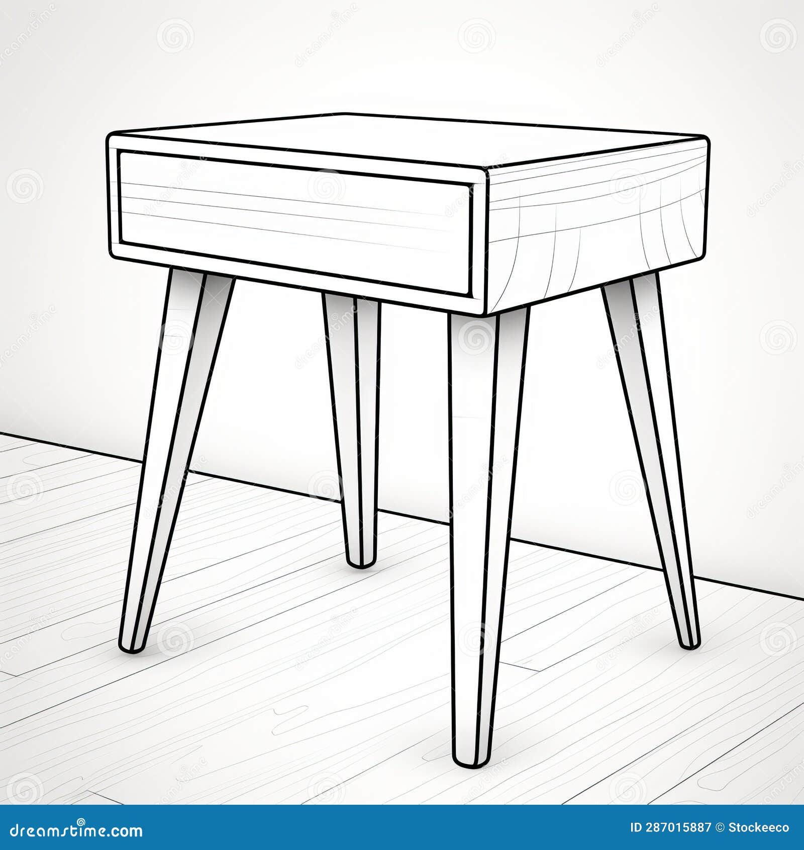 Black and White Line Work: Rustic Bedside Table Drawing Stock ...