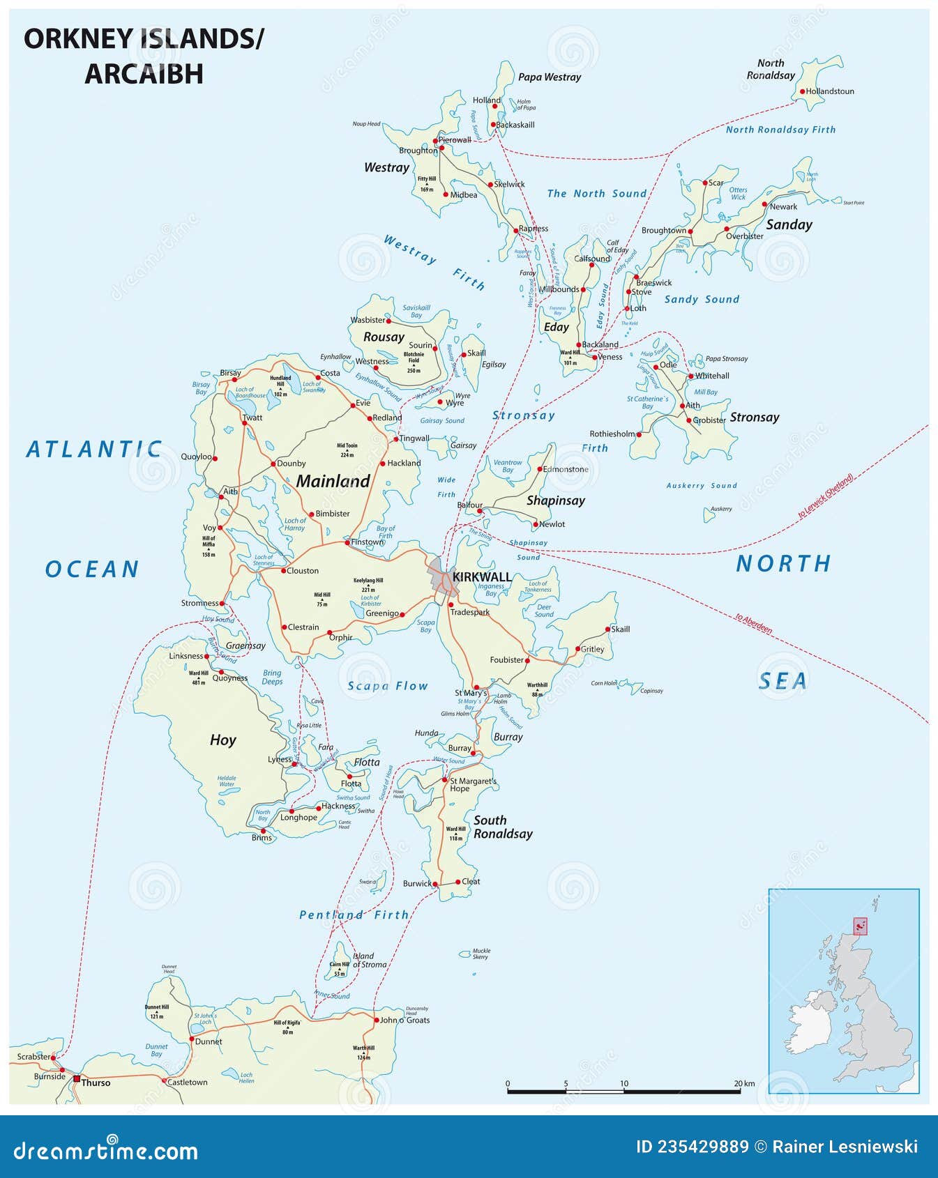 Highly Detailed Orkney Islands Road Map with Labeling, United Kingdom ... Highly Detailed Orkney Islands Road Map with Labeling, United Kingdom ...