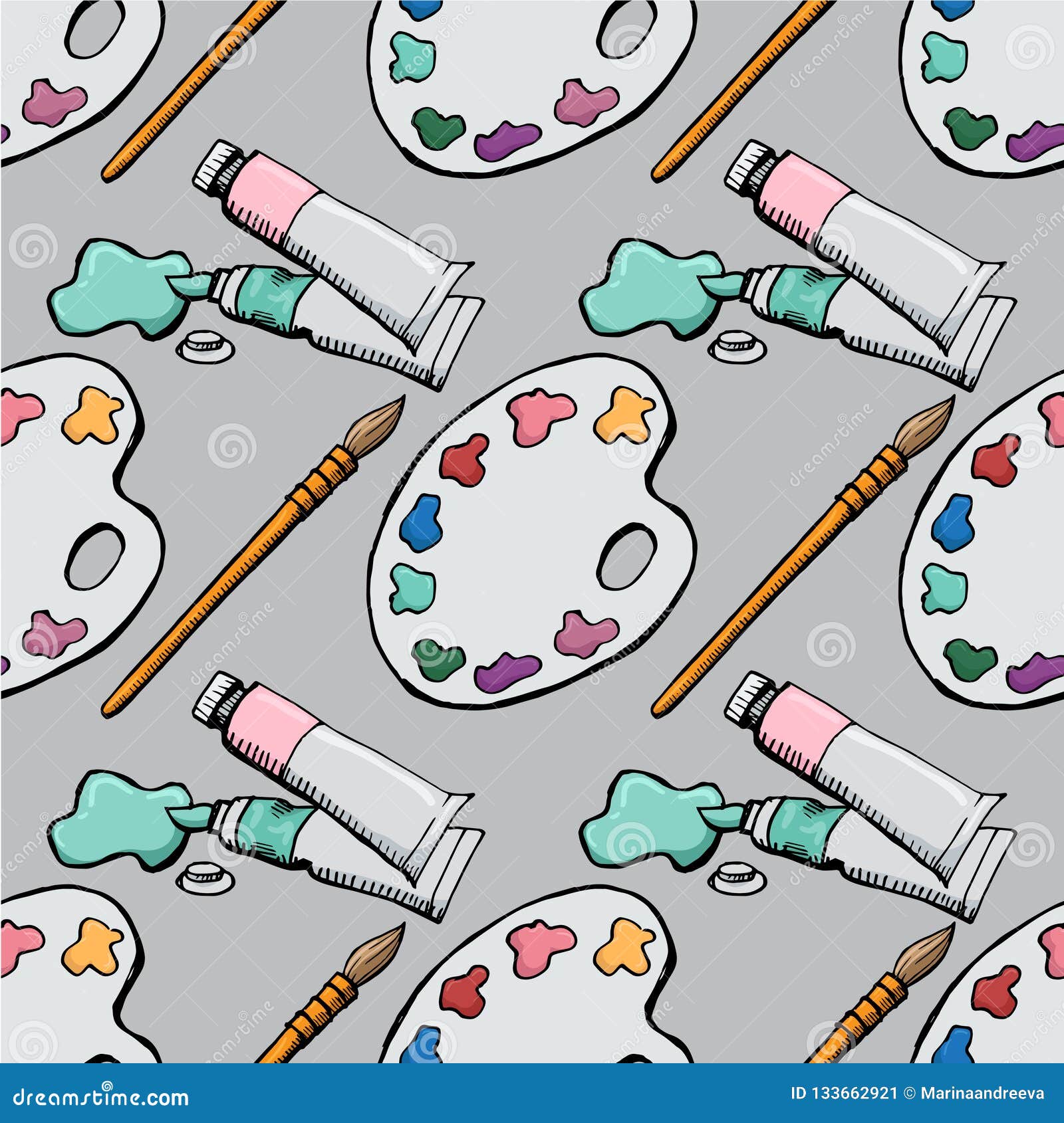 Highly Detailed Painter Seamless Pattern 1 Stock Vector - Illustration ...