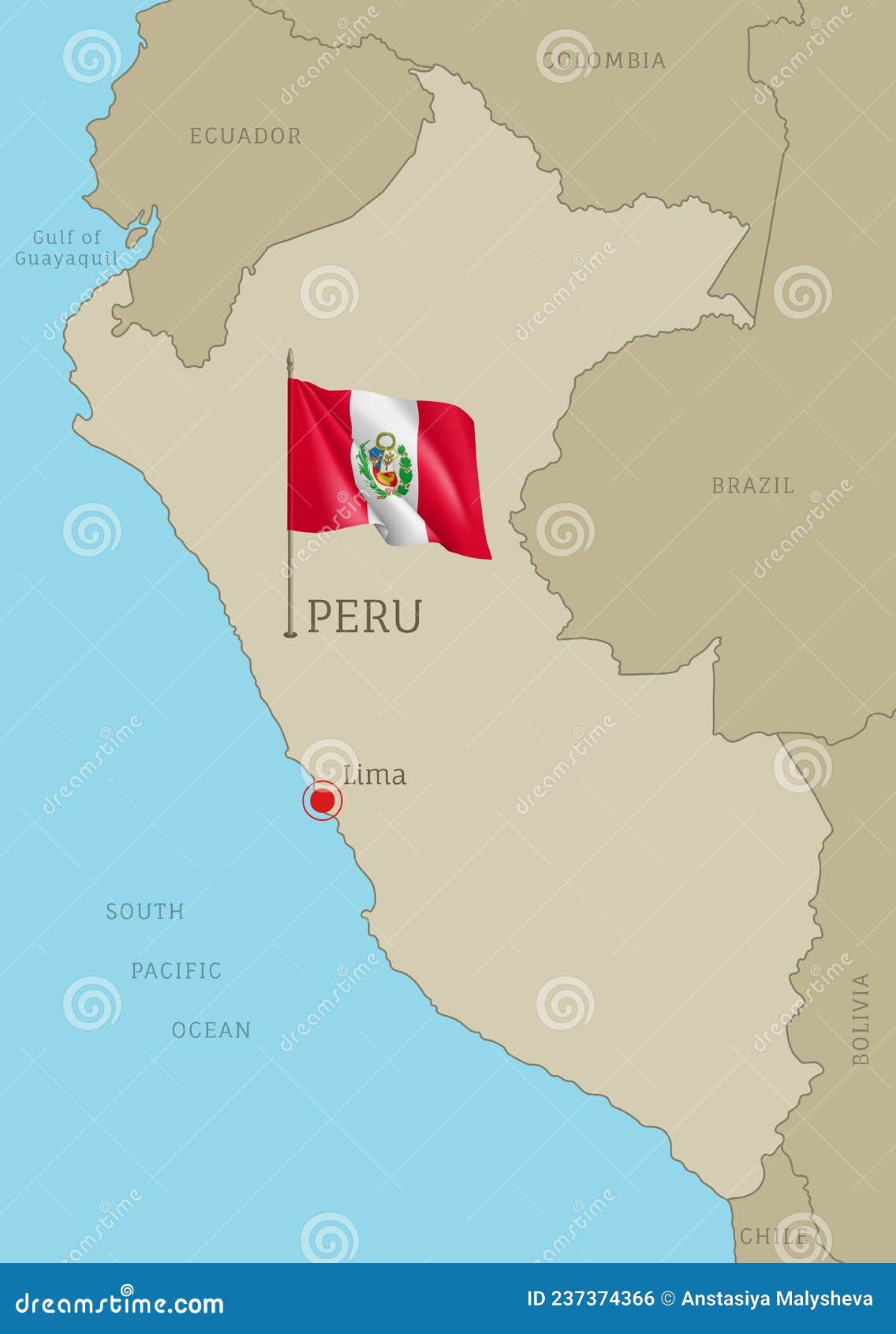 Highly Detailed Peruvian Map with Flag and Labelings Stock Vector ...
