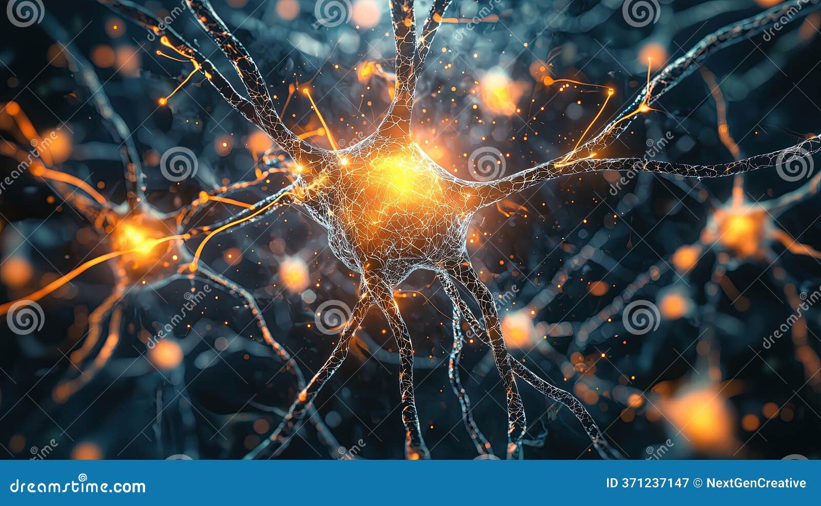 Impulses Traveling Between Neurons Through Axons On Purple Background ...