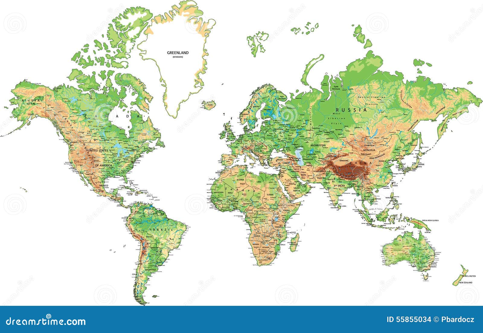 Highly Detailed Physical Map of the World. Stock Vector - Illustration ... Highly Detailed Physical Map of the World. Stock Vector - Illustration ...