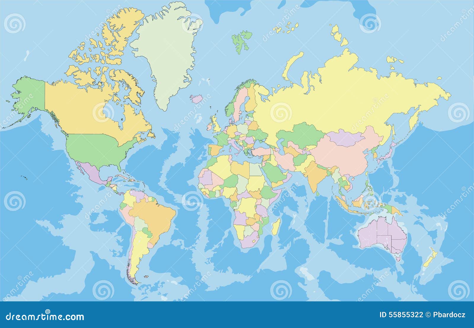 Highly Detailed Political Map of the World. Stock Vector - Illustration ...
