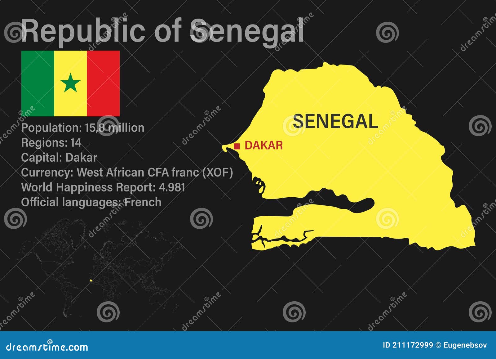 Detailed Senegal Administrative Map With Country Flag And Location On A ...