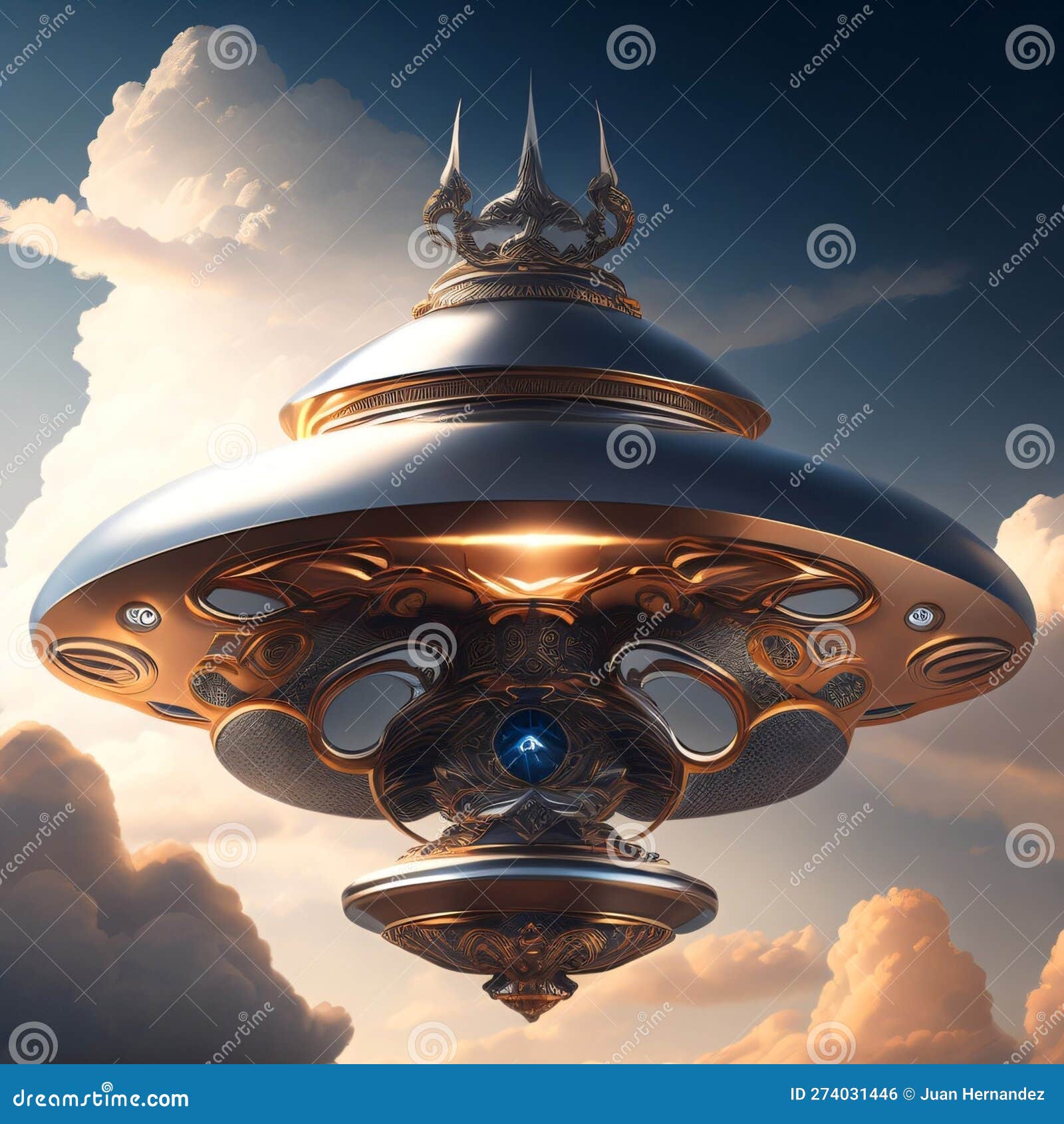 Highly Detailed Steampunk Style Ufo with a Sunset on the Back Stock ...
