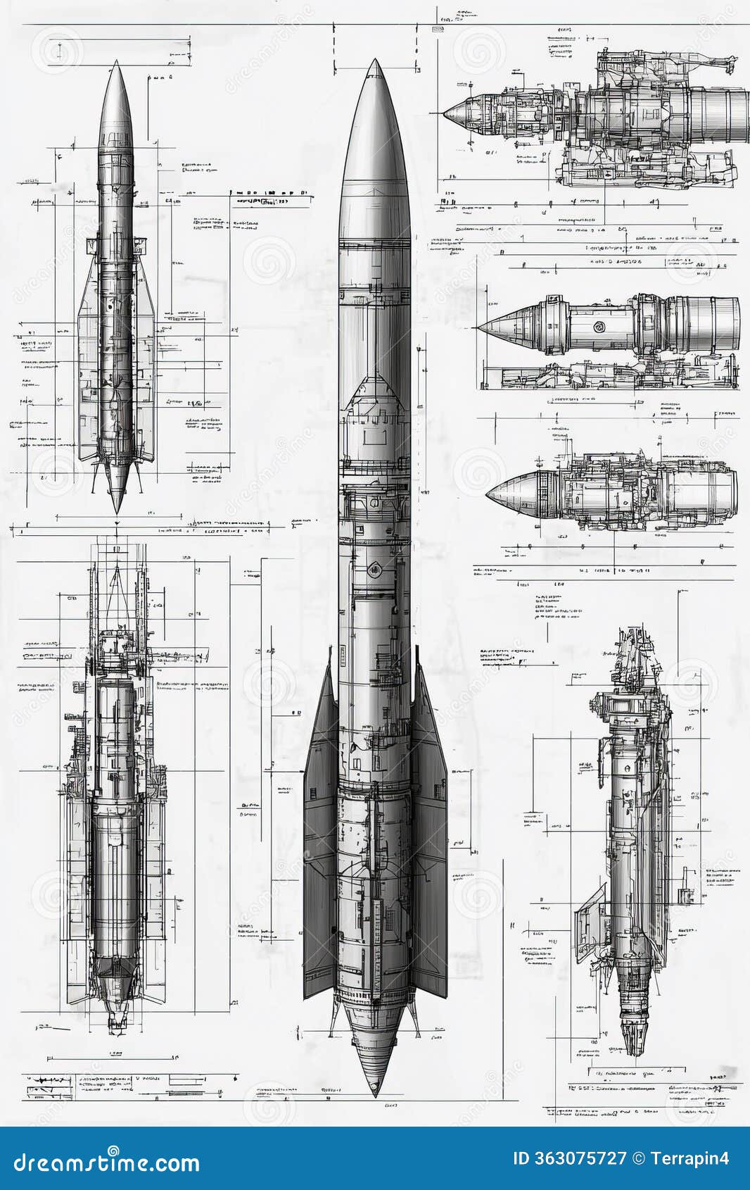 Detailed Technical Drawing With Mechanical Pencils On Dark Surface ...