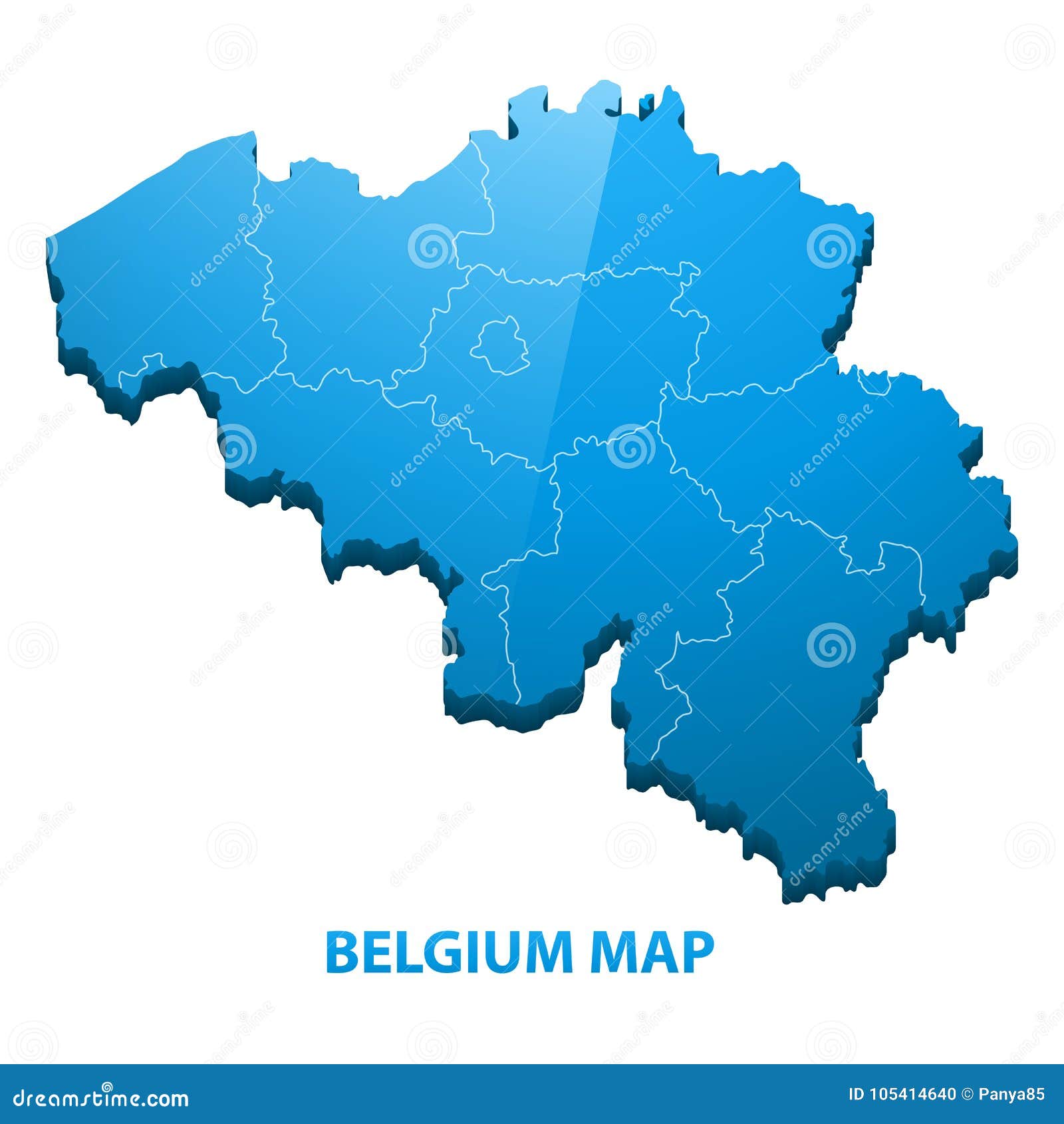 Highly Detailed Three Dimensional Map of Belgium with Regions Border ...