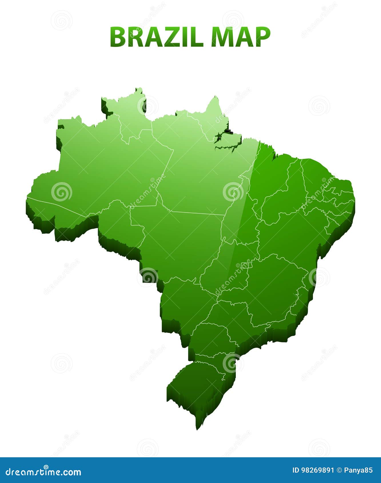 Highly Detailed Three Dimensional Map of Brazil with Regions Border ...
