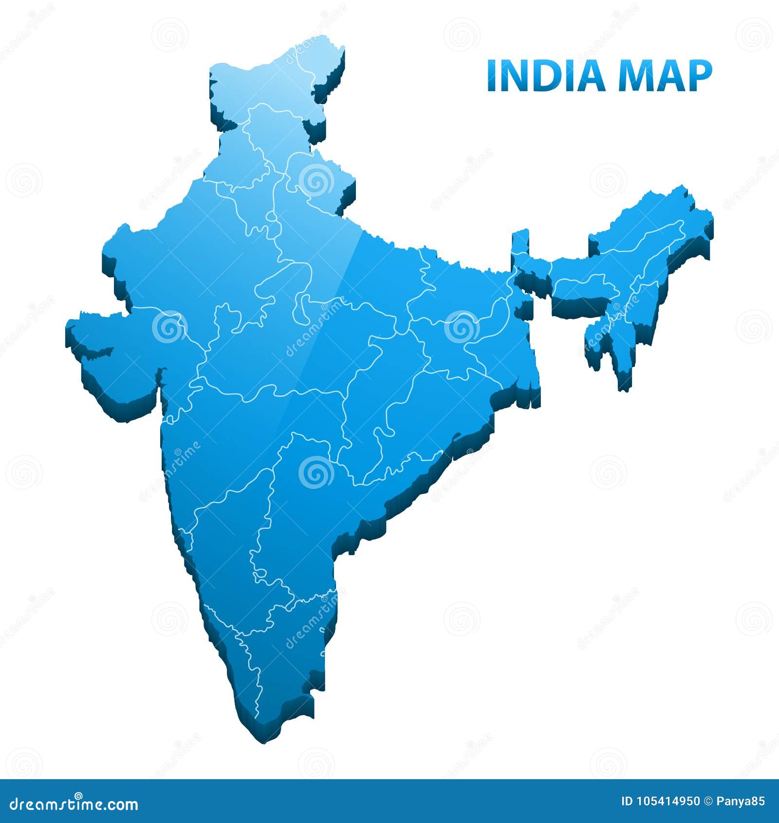 Highly Detailed Three Dimensional Map Of India With Regions Border ...