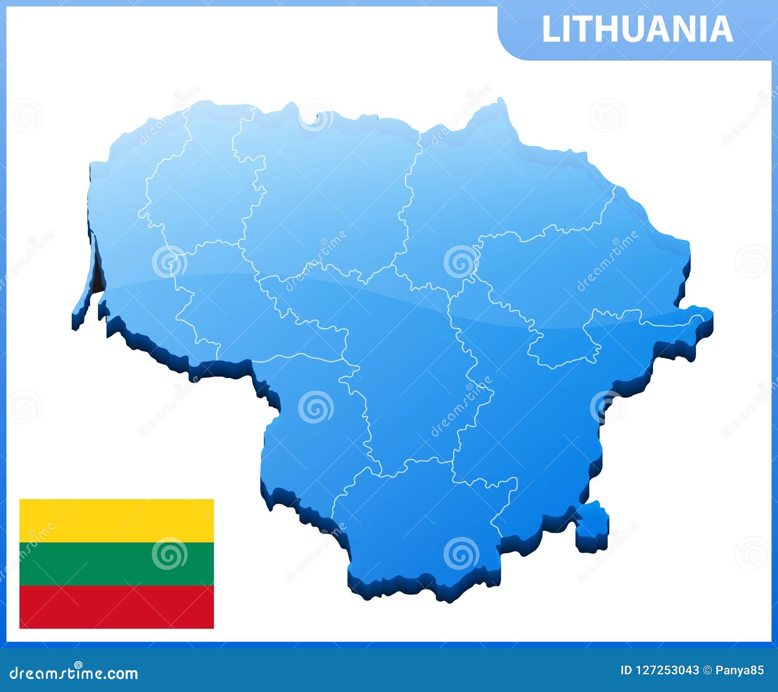 Highly Detailed Three Dimensional Map of Lithuania with Regions Border ...