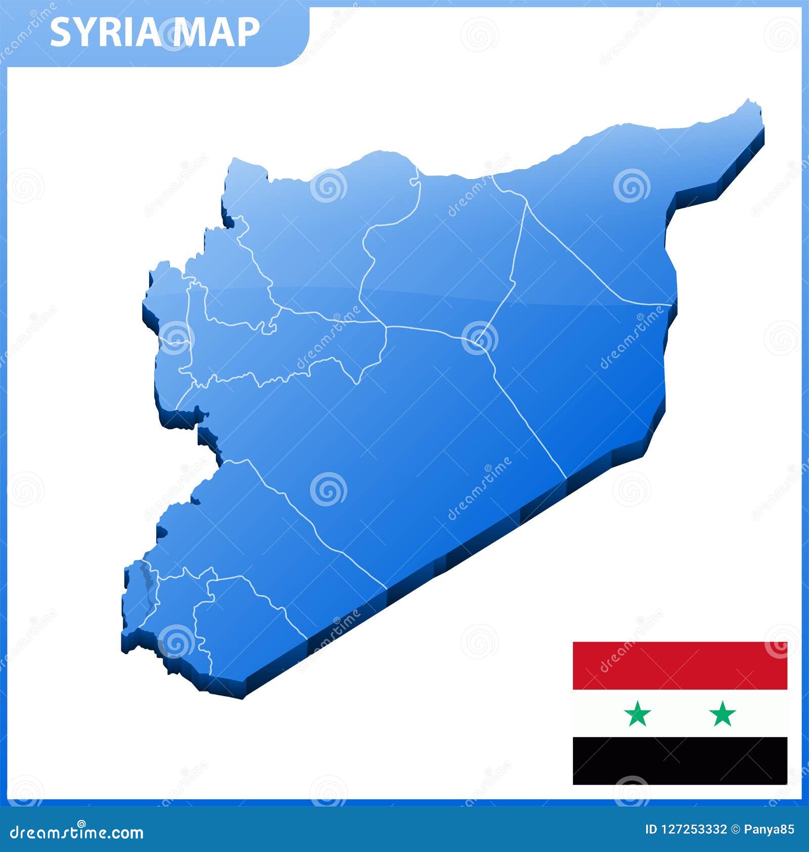 Highly Detailed Three Dimensional Map of Syria. Administrative Division ...