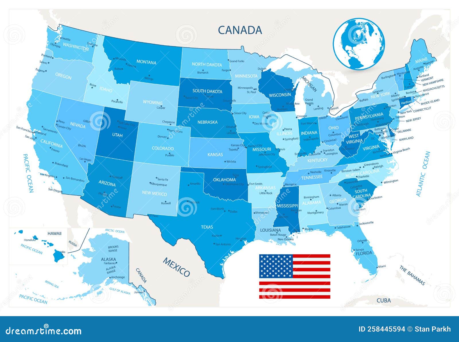 Highly Detailed USA Map Isolated on White. Blue Colors Stock Vector ... Highly Detailed USA Map Isolated on White. Blue Colors Stock Vector ...