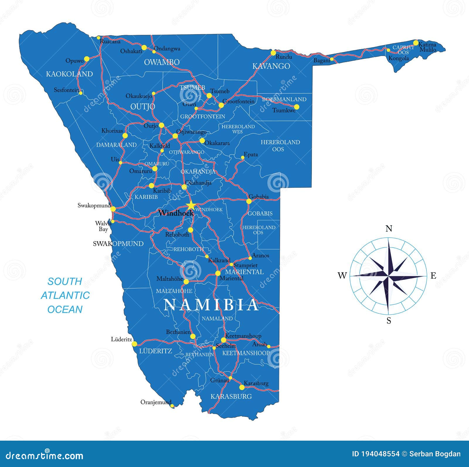 Namibia political map stock vector. Illustration of swakopmund - 194048554