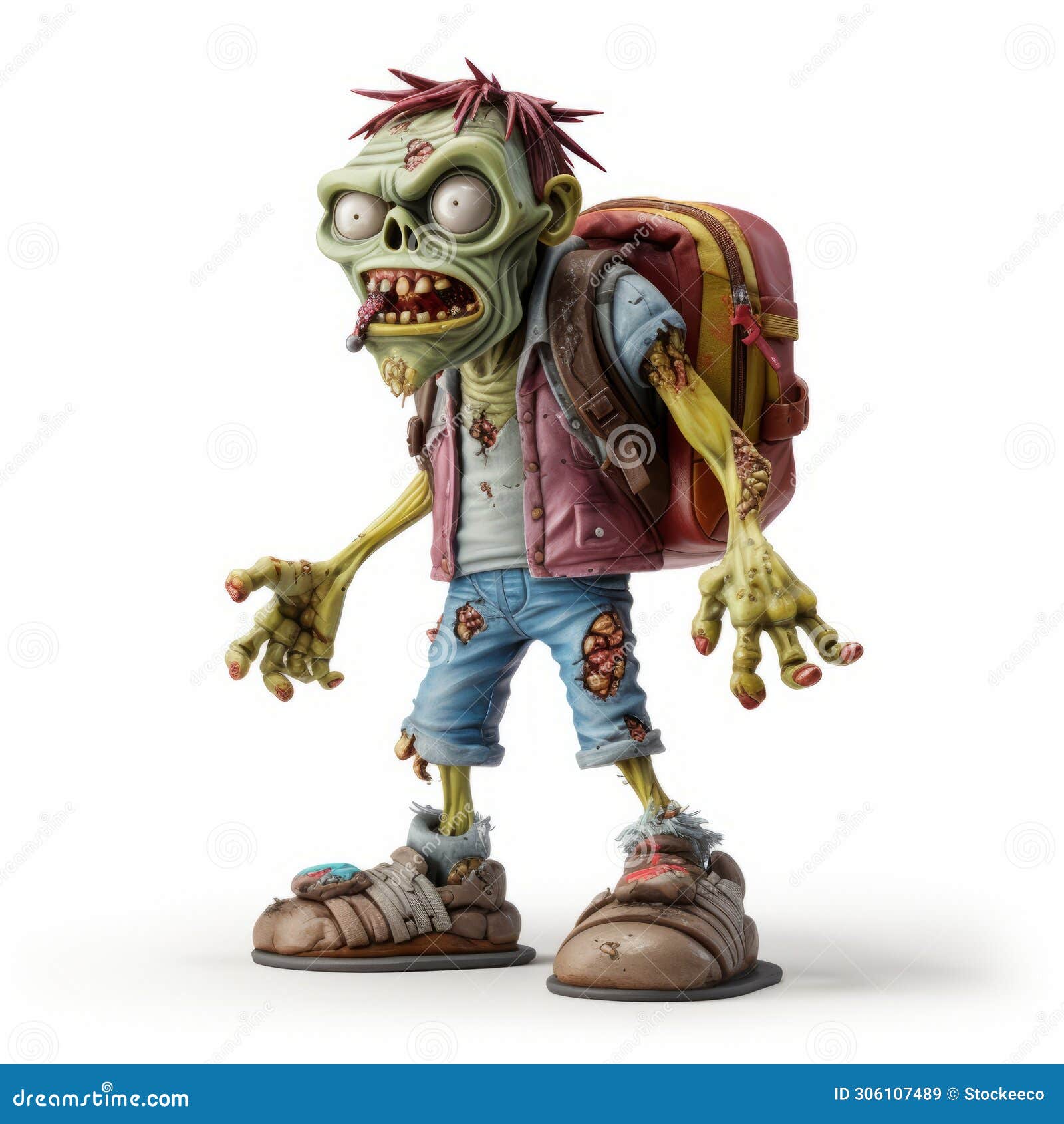 Highly Detailed Zombie Head Figure Walking with Backpack Stock Image ...