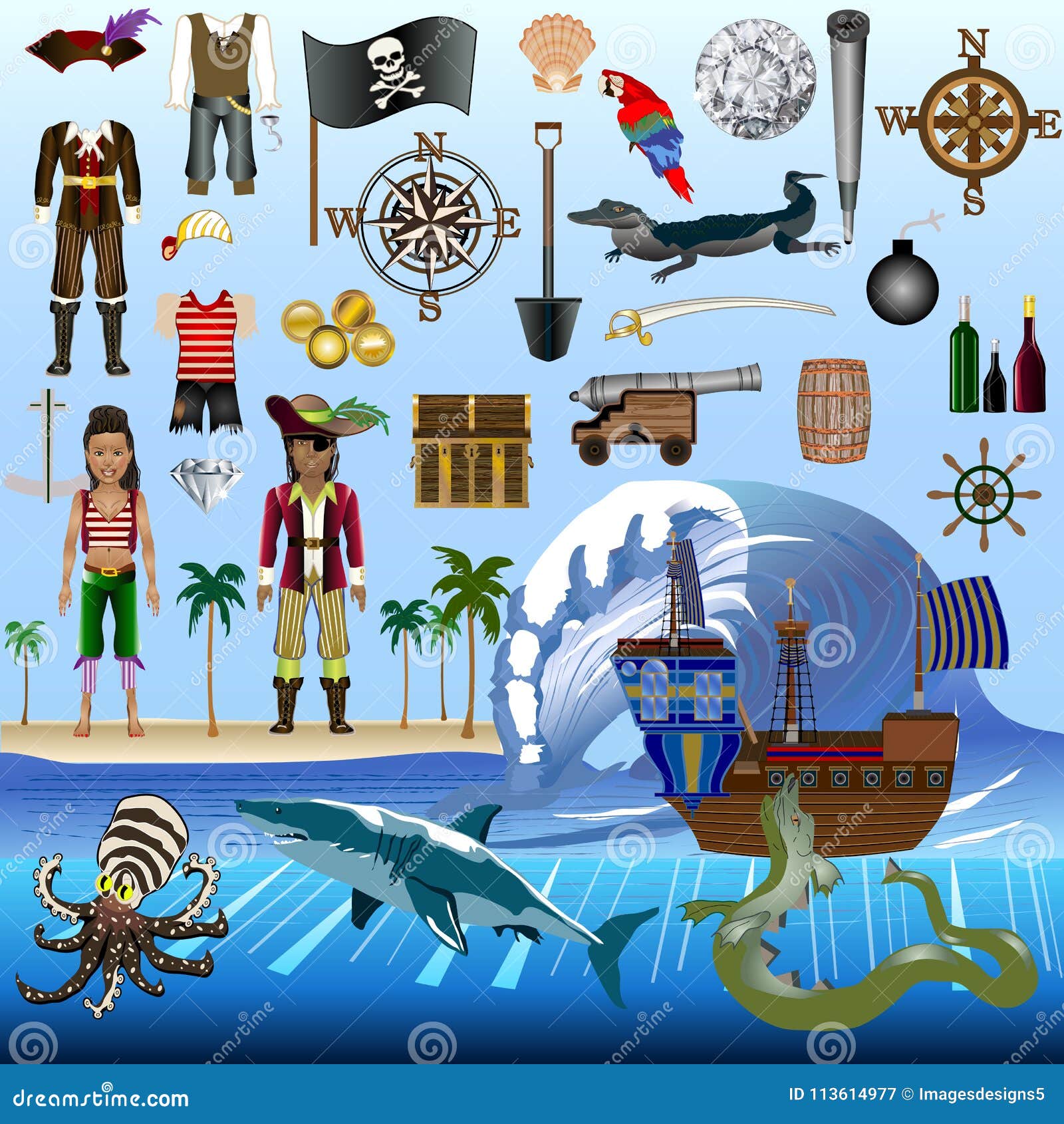 Pirate Elements Vector Kit - Posable Dressable Characters with Detailed ...
