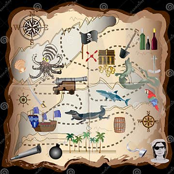 Pirate Map Elements Vector Kit - Use these Elements To Make Your Own ...