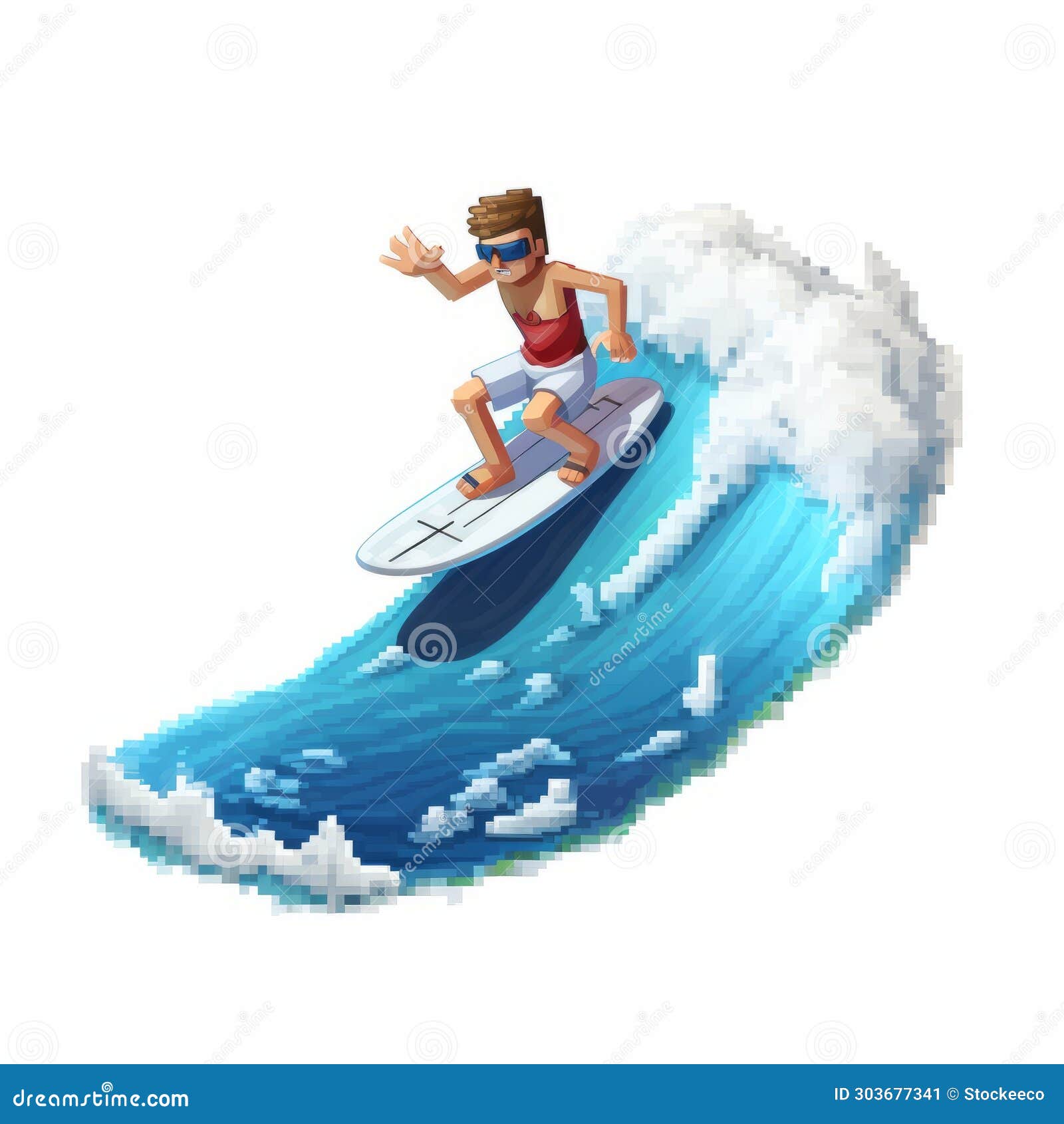 Highly Realistic 3d Pixel Illustration of a Surfer Riding a Wave Stock ...