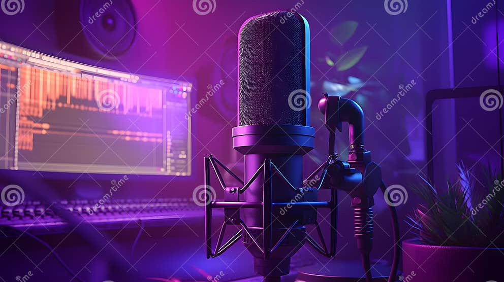 Realistic Microphone in Recording Studio with Soft Lighting Stock ...