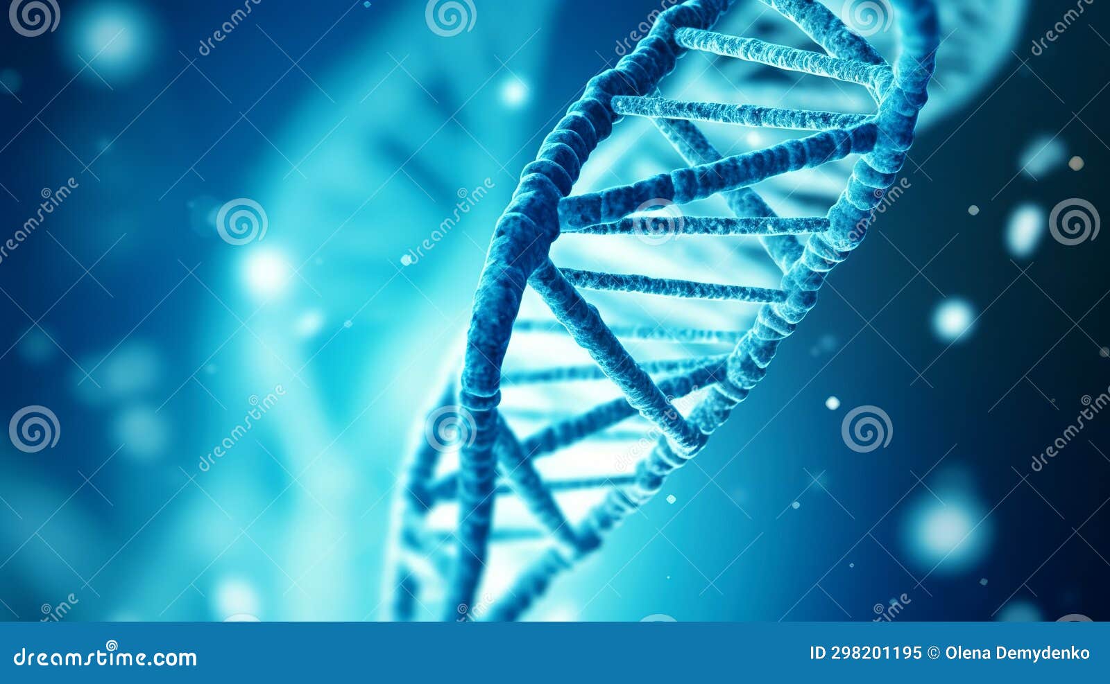 Highly Rendering of a Blue DNA Molecule on a Blue Background. Stock ...