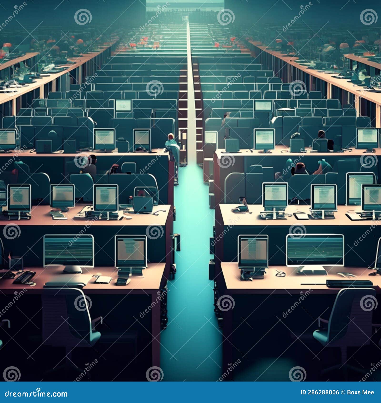 Highly Rendering of an Empty Computer Room in a Modern Office Building ...