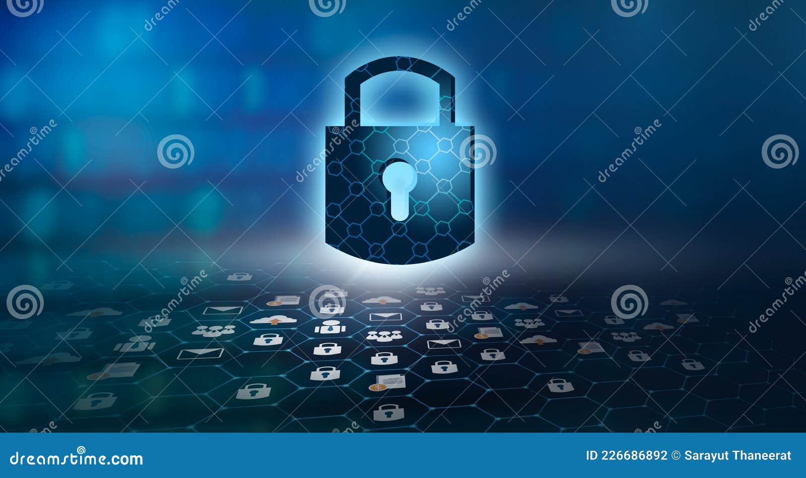 Highly Secure it Device Protection Shield. Blue Background Stock Photo ...