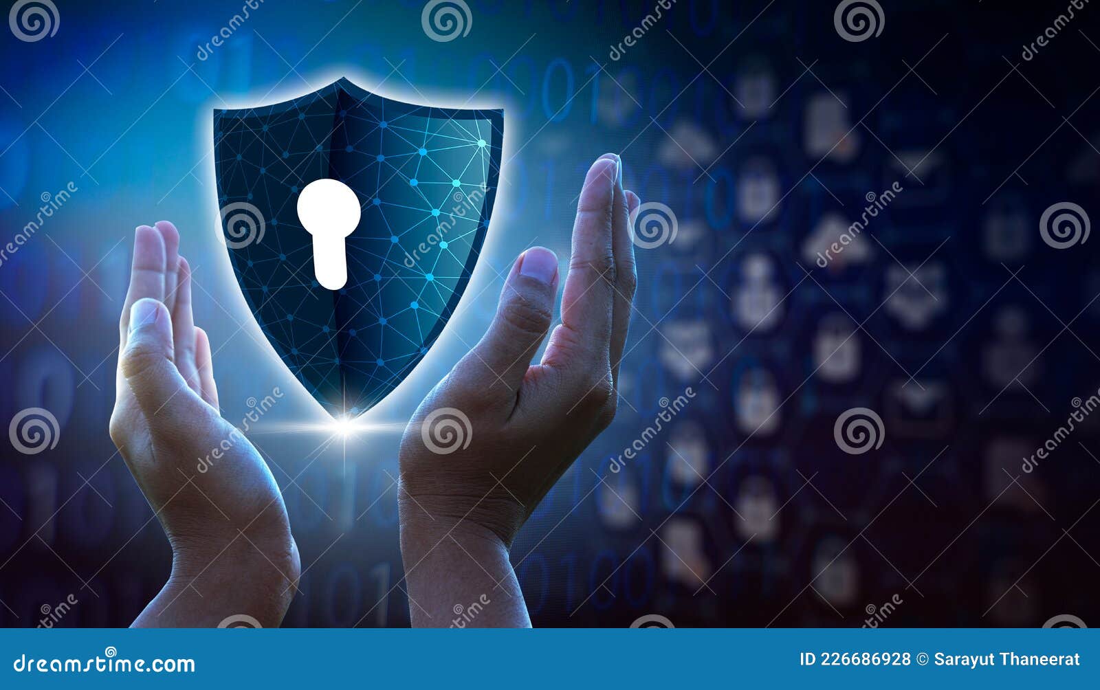 Highly Secure it Device Protection Shield. Blue Background Stock Photo ...