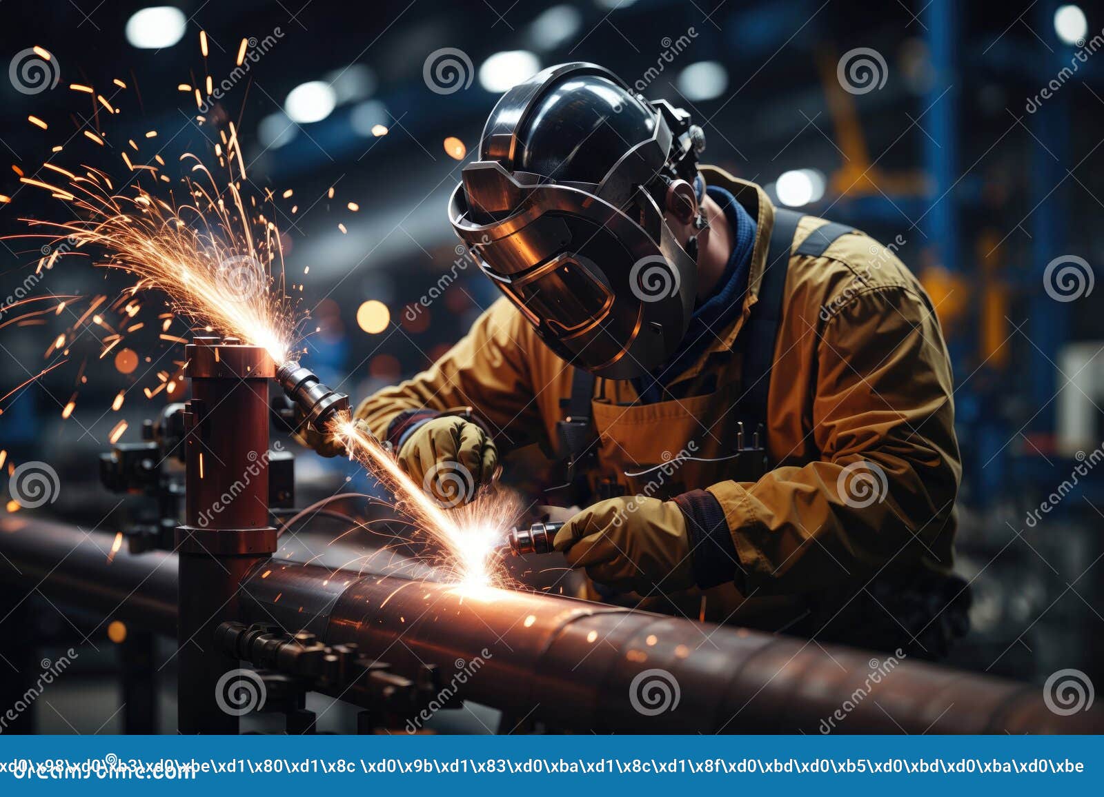 Highly Skilled Welder Workers are Welding in the Construction Site in the Factory. Stock ...