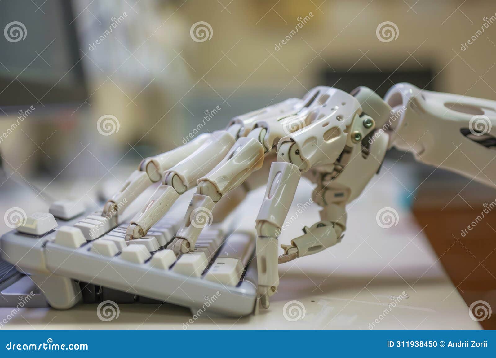 Prosthetic Hand Typing stock photo. Image of artificial - 311938450