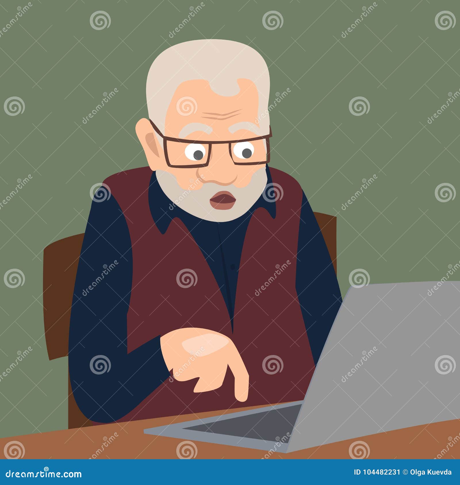 Highly Surprised Oldman Staring at Computer Stock Vector - Illustration ...