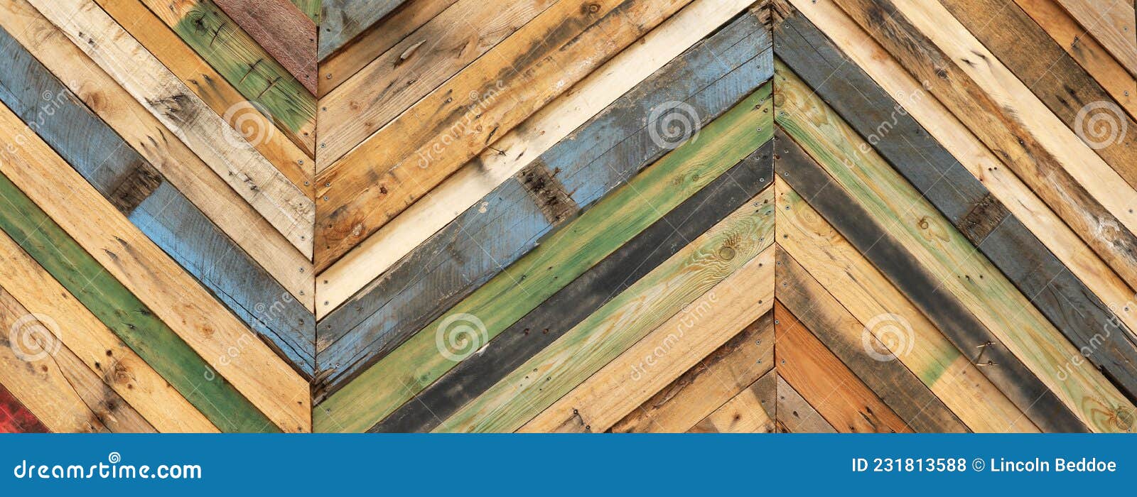 A Variety of Colored Recycled Wooden Pallets Cut and Arranged in a ...