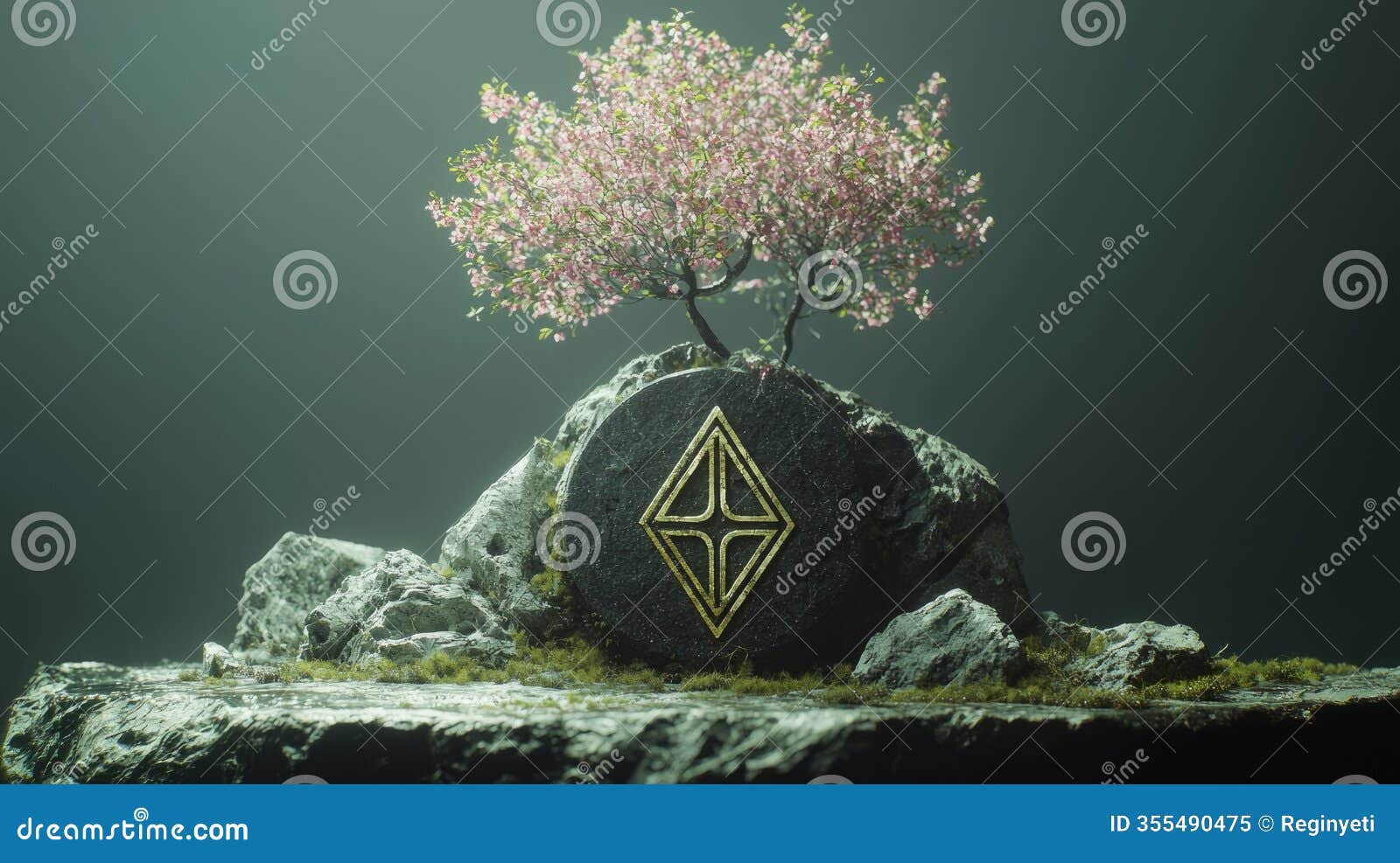 Highquality Minimalistic 3D Artwork Featuring Berkana Rune and Tree ...