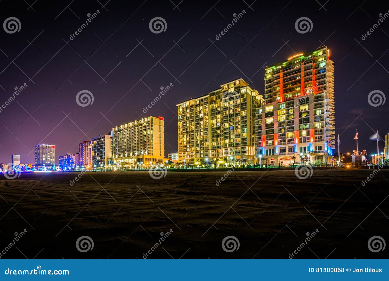 Highrise Hotels on the Oceanfront at Night, in Virginia Beach, V ...