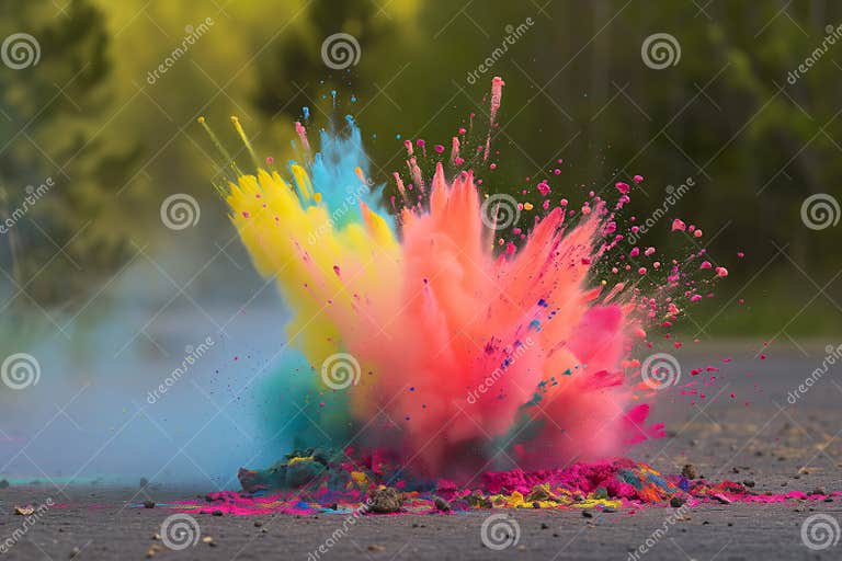 Highspeed Capture of Colorful Paint Bomb Exploding on Ground Stock ...