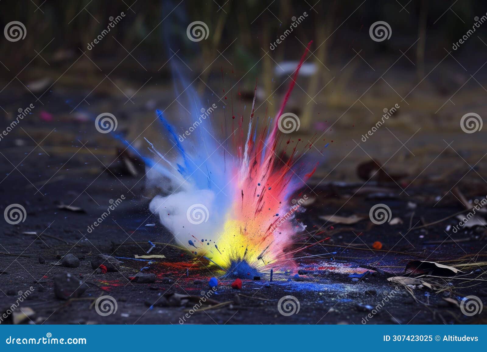 Highspeed Capture of Colorful Paint Bomb Exploding on Ground Stock ...