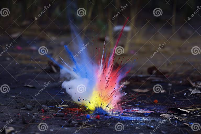 Highspeed Capture of Colorful Paint Bomb Exploding on Ground Stock ...