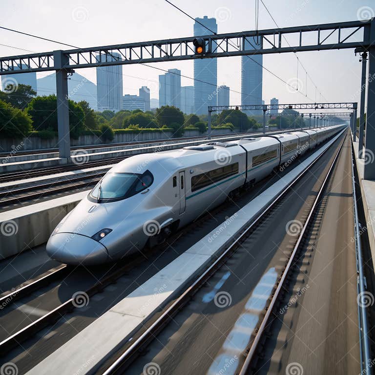Highspeed Train Racing Across an Efficient Connected Modern Railroad System Stock Illustration ...