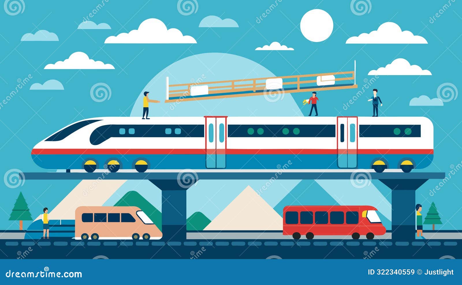 A Highspeed Train System Operates Above Ground Elevating Passengers ...