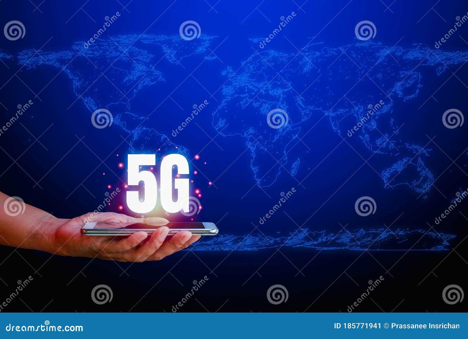 Hight Speed Internet Concept. Human Hand Holding Smartphone and Text 5G ...
