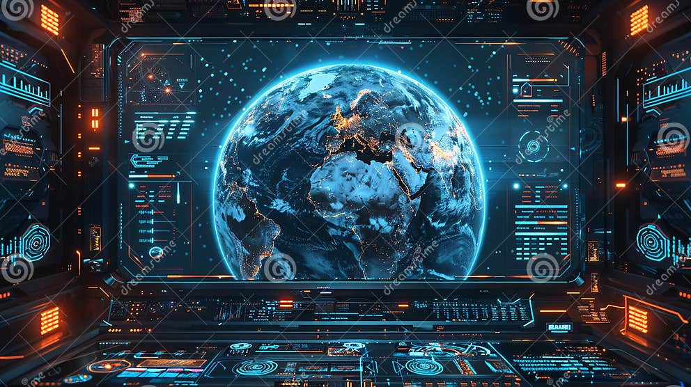 Hightech Global Data Screen, Neomorphic Earth with Asia Prominent, and ...