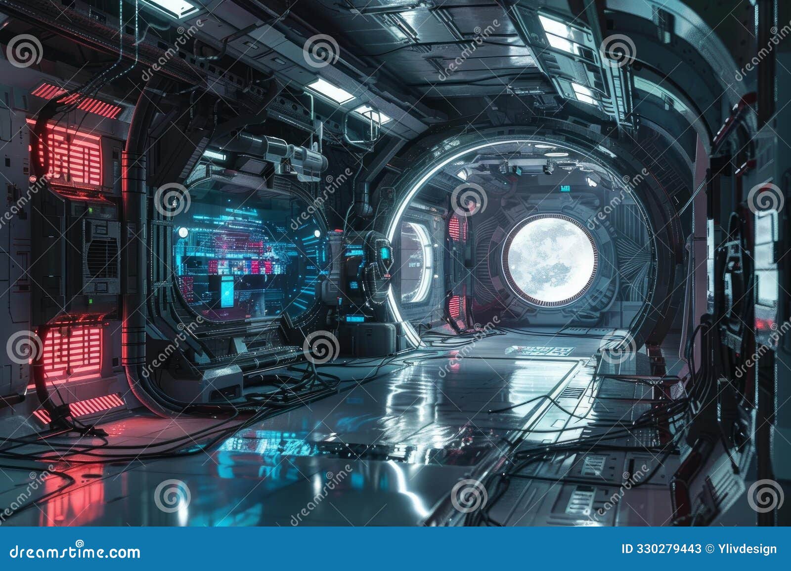 Futuristic Spaceship Corridor with Holographic Interface Stock Image ...
